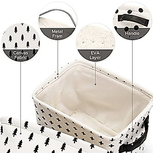 Sea Team Collapsible Small Canvas Fabric Storage Basket with Handles, Square Mini Storage Box, Cube, Foldable Shelf Basket, Closet, Desk Organizer for Nursery, Home, Office (Set of 4) (Small, Black)