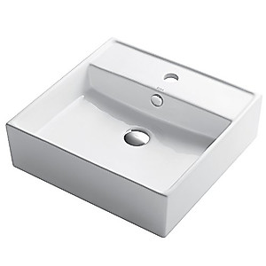 Kraus KCV-150 Elavo Square Vessel Porcelain Ceramic Bathroom Sink with Overflow, 18 1/2, 18.63, White
