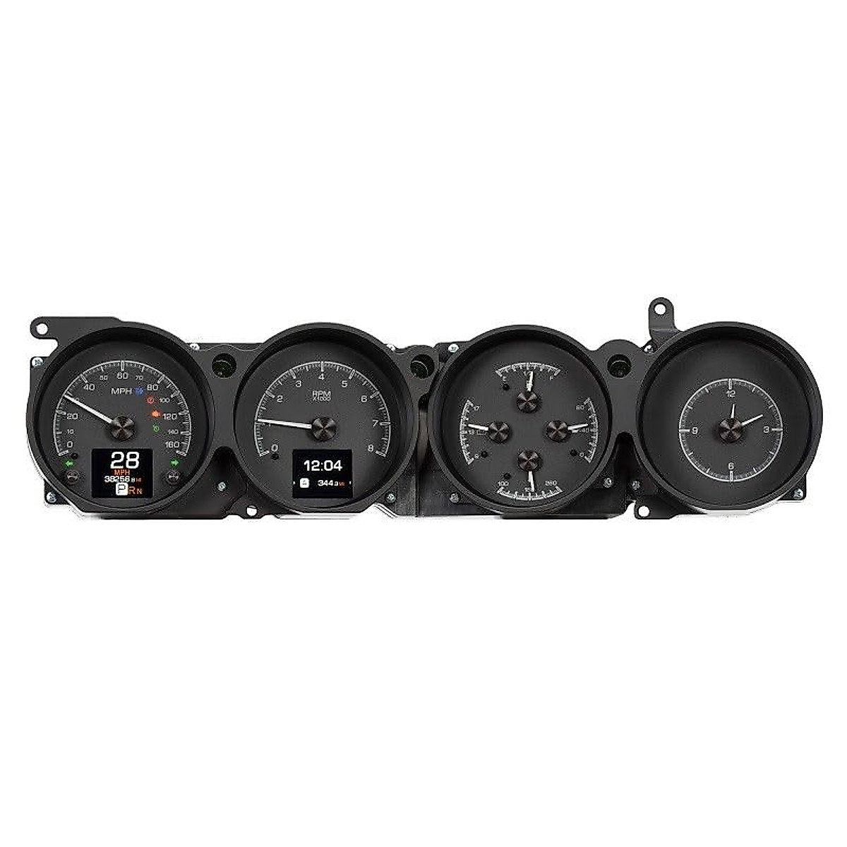 Dakota Digital HDX-70D-CLG-K Compatible with 1970-74 Dodge Challenger and 1970-74 Plymouth Cuda with Rallye Dash Customizable Analog Gauge System Black Alloy