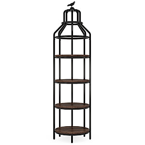 Tribesigns 4-Tier Corner Bookshelf, Industrial 4 Shelf Corner Bookcase Small Book Shelf, Round Floor Standing Display Storage Rack Organizer for Living Room, Home Office, Small Space (Rustic Brown)