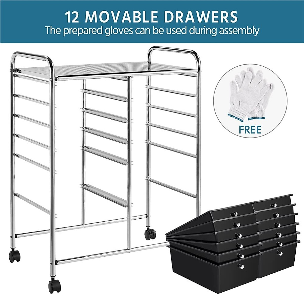 FDMASK 12 Drawer Rolling Storage Cart (Color : Black)