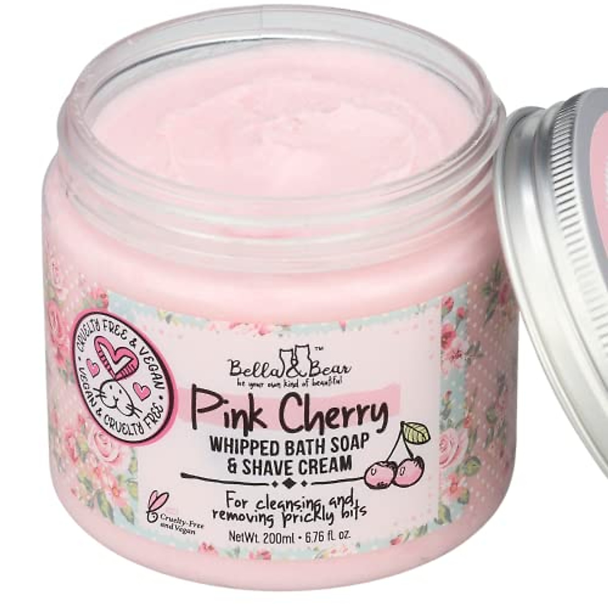 Bella & Bear Pink Cherry Bath Soap & Shave Cream, Paraben Free, No Harmful Chemicals, Cruelty Free, Vegan, 6.7oz