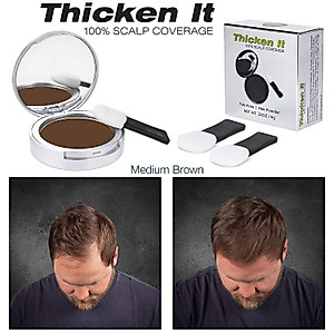 Thicken It 100% Scalp Coverage Hair Powder - MEDIUM BROWN - Talc-Free .32 oz. Water Resistant Hair Loss Concealer for men and women. Naturally Thicker Than Hair Fibers & Spray Concealers