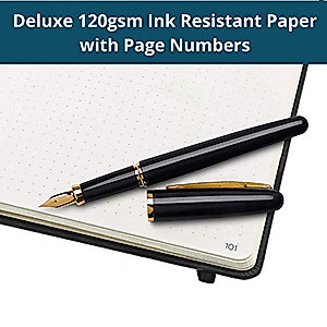 Thick Dotted Journal - A5 Hardcover Bullet Notebook Journals - Premium 120 GSM Ink-Proof Paper with 5mm Dot Grid, Page Numbers, Pen Holder, Pocket and Ruler - Dot Notebooks for Men and Women (Black)