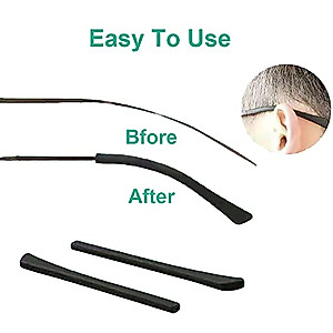 Junsika Eyeglass Temple End Tips Soft Silicone Anti Slip Eyeglass Replacement Temples for Flat Thin Eyeglass Legs 8 Pairs Black