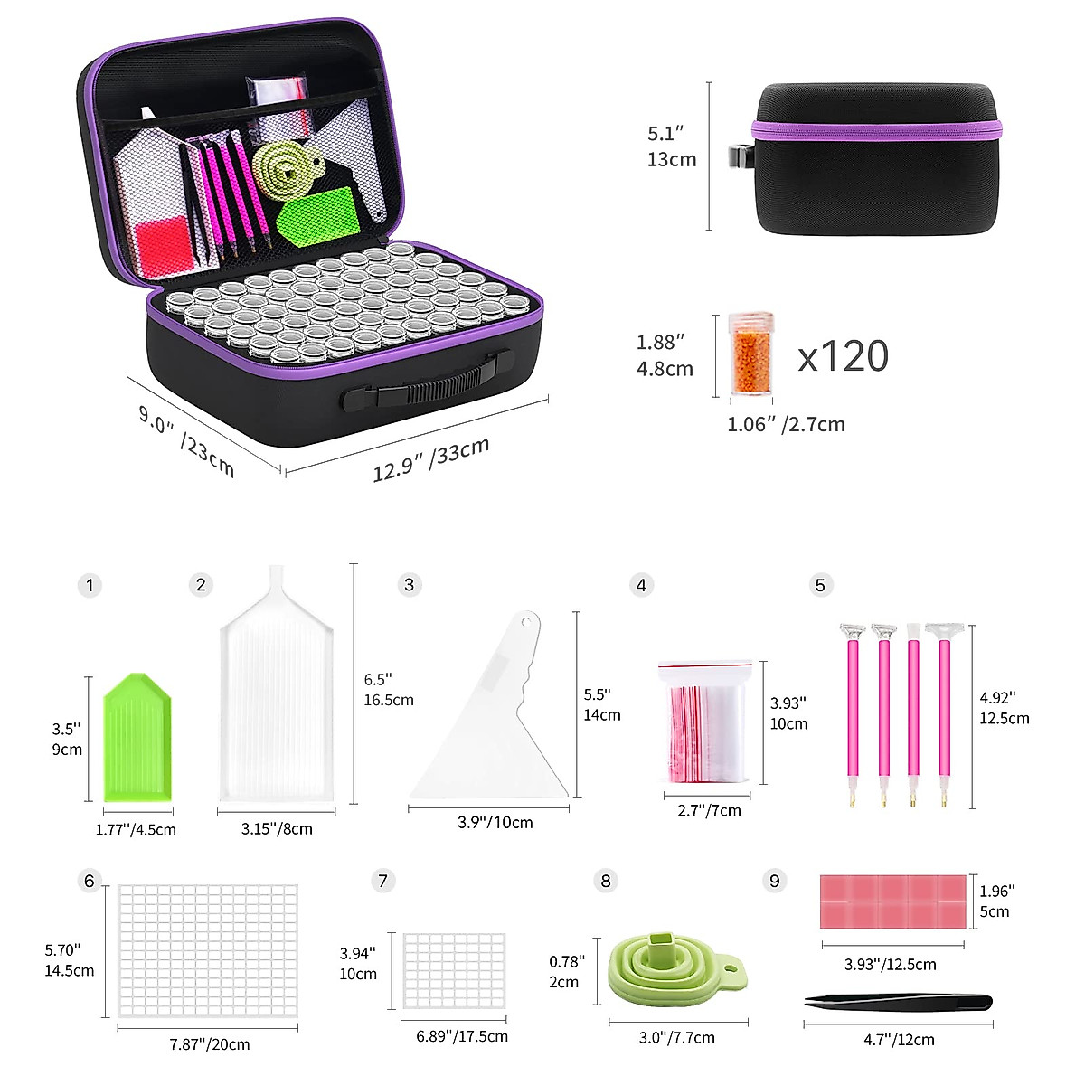 ARTDOT Diamond Painting Storage Boxes, 120 Slots Bead Storage with 5D Diamond Art Accessories and Tools Kit