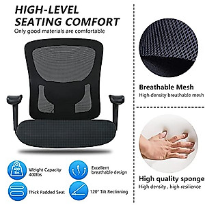BestOffice 400lbs Wide Seat Desk Computer Lumbar Support Adjustable Arms Task Rolling Swivel Mesh Executive High Back Ergonomic Chair for Adults Women, Black