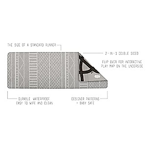 Ruggish Cali Play Rug 4.8 x 7.0 ft + Cali Play Runner 5.9 x 2.1 ft - Soft Cushion Reversible Baby Kids Playmat + Interactive Road Play Map + Waterproof (Warm Grey)