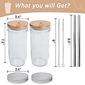 MCleanPin Iced Coffee Cups,Reusable Boba Tea Cups with Lids and Straws,4PACK 16oz Drinking Glass Tumblers for Coffee,Tea,Juice