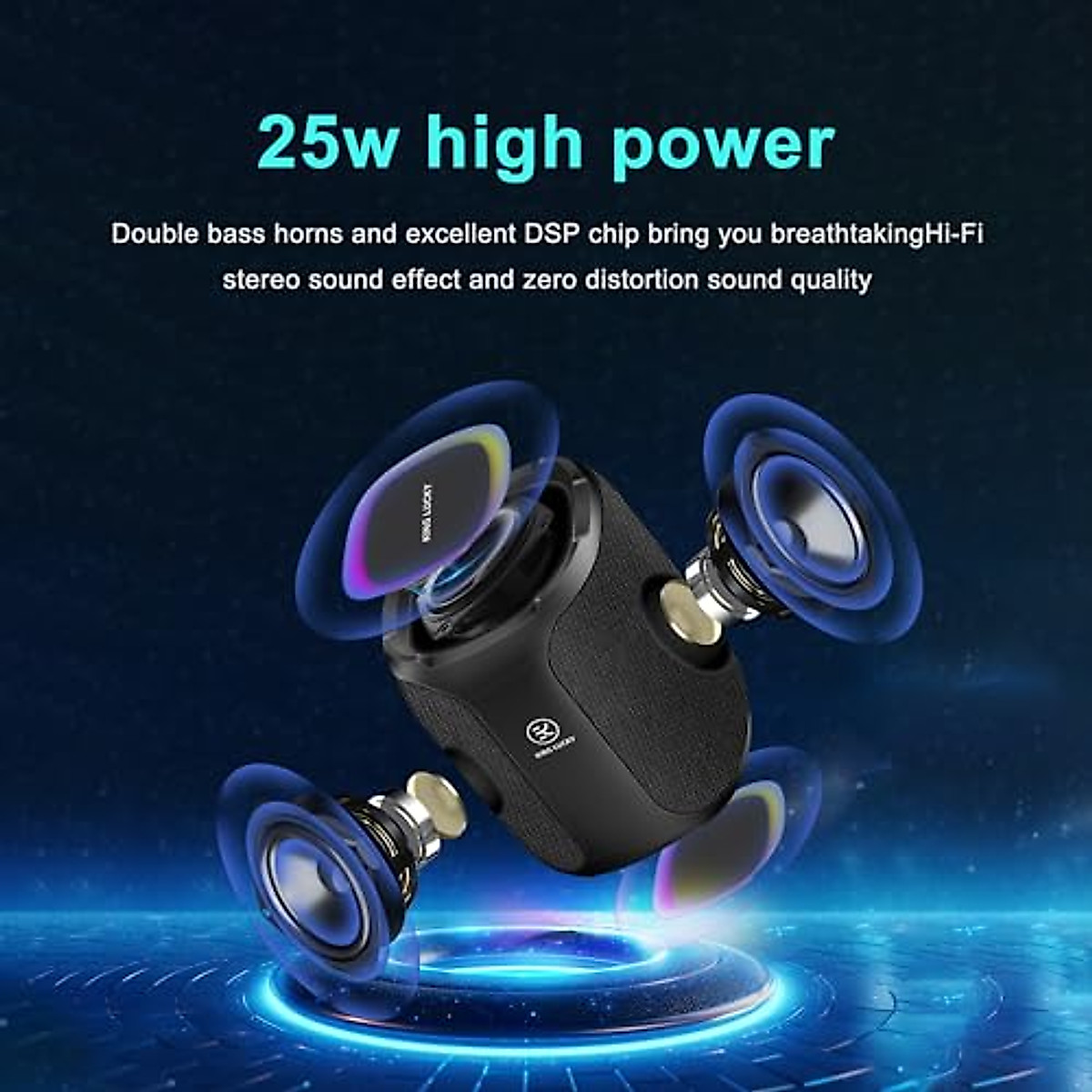 Kinglucky Bluetooth Speaker, Portable Wireless Bluetooth Speaker, 25 Watts, Loud Stereo, Strong Bass, IPX7 Waterproof Shower Speaker, Loud Bluetooth Speaker for Home/Party/Outdoor/Beach