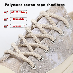 Handshop 2 pairs Round Rope Shoe laces, Thick Cotton Sneaker Shoelaces for Men Women Shoes Beige 100(5mm)