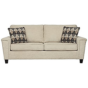 Signature Design by Ashley Abinger Chenille Contemporary Loveseat with 2 Accent Pillows, Beige