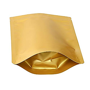 Resealable Standup Mylar Bags for Food Storage, Valentine cookies –Resealable Bags for Small Business, Weddings, Preppers & More – Matte Gold, 10x7in, 5 mL (50) by BluePerlOne