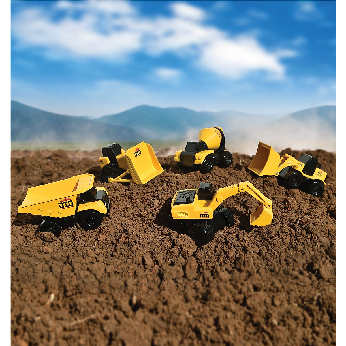 Micro Mini Construction Vehicles – Set of 5 Toy Cars and Trucks for Kids | Sensory Bin for Boys | Excavator Bulldozer Dump Truck Cement Mixer | Free Wheeling with Moving Parts – Maxx Action