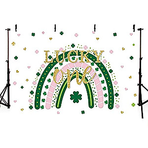 MEHOFOND 7x5ft Lucky One Rainbow Backdrop St. Patrick's Day 1st Birthday Party Banner for Girl Shamrock Green Clover Pink Gold Floral Background Party Supplies Photo Booth Props