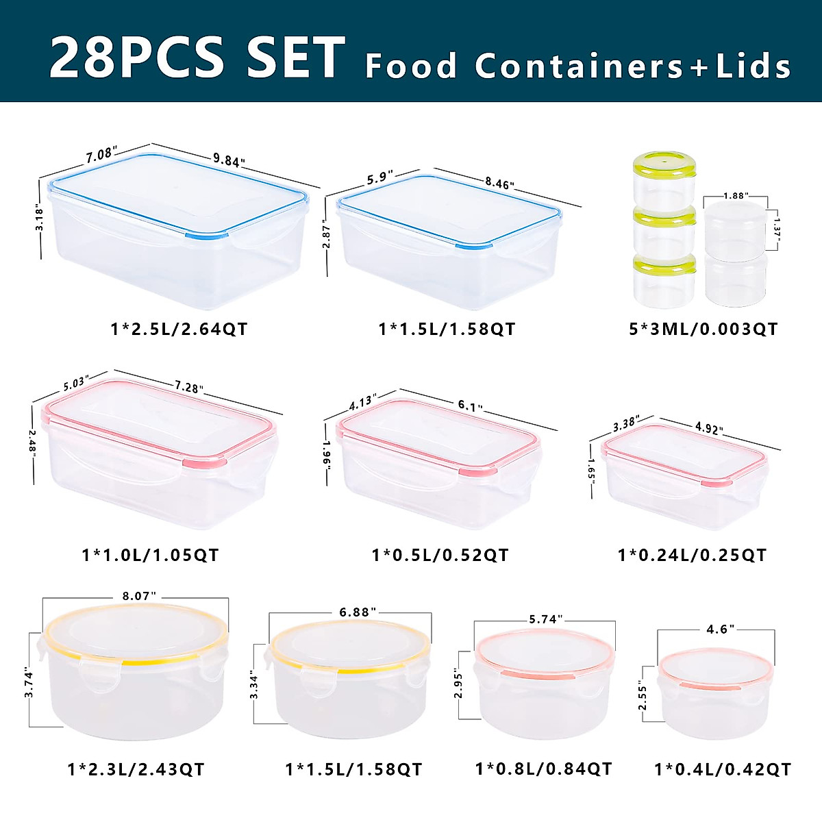 DIDO 28 PCS Food Storage Containers With Airtight Lids, Hinged BPA Free Kitchen Plastic Containers, Freezer & Microwave & Dishwasher Safe - Pantry & Kitchen Organization