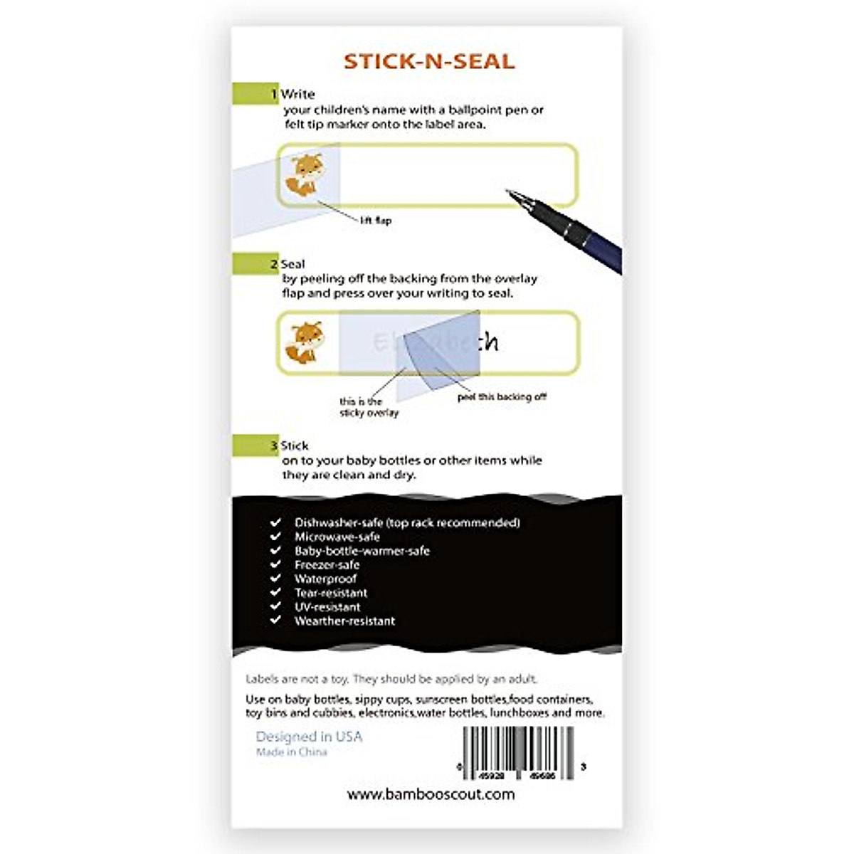 Baby Bottle Labels for Daycare, School, Self-Laminating Waterproof Write-On Name Stickers, Pack of 64