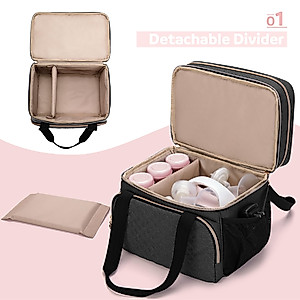 Luxja Double Layer Breast Pump Bag Compatible with Spectra S1 and S2, Pump Bag for Breast Pump and Extra Parts, Bag Only, Black