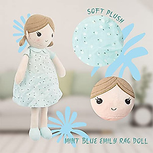 Linzy Toys, Soft Plush Mint Blue Emily Rag Doll, 15"