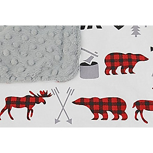 Dear Baby Gear Car Seat Canopy, Woodland Adventure Bear Moose Plaid, Minky Grey