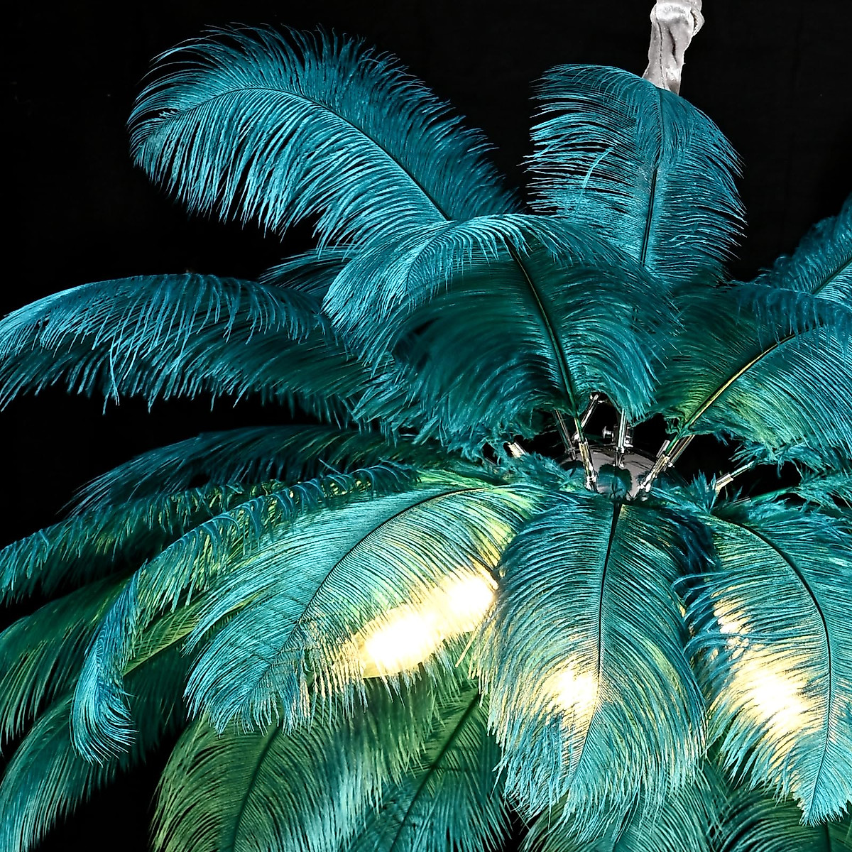 DHFHFMDCJDNN Modern Feather Chandelier for Bedroom, Blue Feather Ceiling Light Fixture with Ostrich Hair Lampshade, Pendant Lights for Living Room, Hotel, Corridor, Foyer