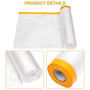 LISHINE 13Ft x 65 Ft Plastic Painting Drop Film, 2 Pcs Tape and Drape Dust Plastic Drop Cloth, Pre-Taped Masking Film for Automotive Painting Covering