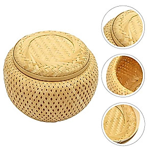 Hemoton Woven Tea Basket Food Serving Baskets with Lid Woven Wicker Basket Round Woven Wicker Basket Log Color