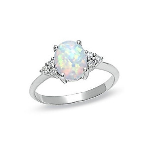 CHATCHAT Exquisite Women's 925 Sterling Silver Ring Oval Cut Fire-Opal Diamond Jewelry Birthday Gift Bridal Party Ring（Silver，SL7）