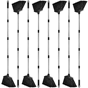 10 Pack Heavy Duty Broom Bulk, Outdoor Indoor Broom Commercial Angle Broom with Adjustable Long Handle Stiff Bristles Broom with 47 Inch Broomstick for Home Kitchen Office Patio Lobby Floor Sweeping