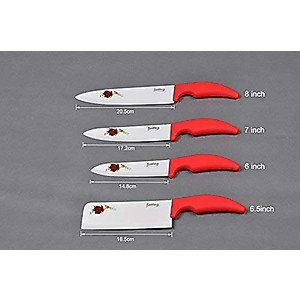 Sailing. Elegant 6.5-inch Ceramic Chef's Knife, Red Handle,White Blade with Red Flower - Best Kitchen Ceramic Cutlery, Featuring Designs