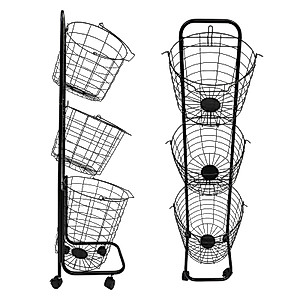 BAOKALER Removable 3 Tier Metal Rolling Laundry Basket Cart,Large Capacity Wire Basket Laundry Hamper with Wheels, Laundry Butler for Bathroom Bedroom Laundry Room