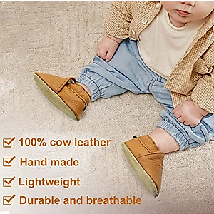 OWLOWLA Soft Sole Baby Shoes Leather Baby First Walking Crib Shoes Slip-on Baby Moccasins Infant Toddler Pre-Walker Shoes for Boy Girl(F-Ginger,6-12months)
