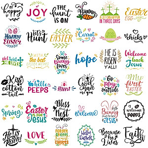36 Pieces Easter Stickers Easter Bless Saying Egg Stickers Waterproof Positive Word Sticker for Water Bottle Envelopes Cards Scrapbooking Kids Girls Adults School Teacher DIY Laptop Party Favors