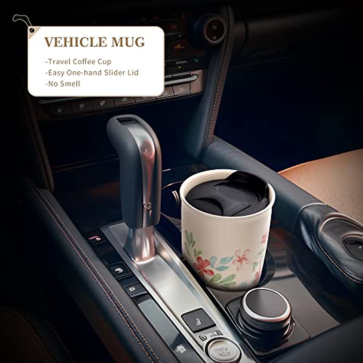 ANTIS'S HOME Ceramic Travel Mug with Lid, Flower Pattern Double Wall Coffee Mug Tumbler 10 oz, Reusable Tall Cup, Splash Resistant Lid, Dishwasher Microwaveable Safe