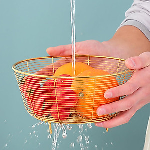 Meisha Round Fruit Bowl, Creative Mesh Fruit Dish Basket Bowl, Round Rainbow Large Metal Wire Storage Baskets, Modern Style Container for Fruit, Vegetables, Bread, Snacks - 8.46" Diameter