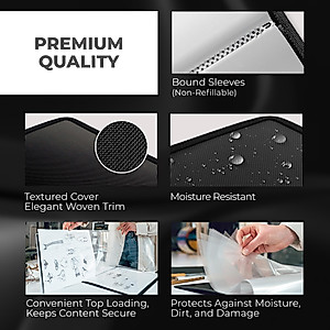 Dunwell Art Portfolio 9x12 Folder - (Black), Portfolio Folder for Artwork, Presentation Book with 9 x 12" Sheet Protectors, 24 Pockets Display 48 Pages, Binder for Kids Art, Drawing Binder