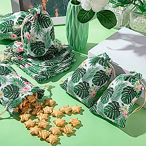 Saintrygo 20 Pack Luau Gift Bags with Drawstring Hawaiian Party Favor Summer Tropical Palm Leaf Candy Bags Goodies Treat Bag Small Jewelry Pouches for Luau Hawaii Party Birthday Supplies (4 x 6 Inch)