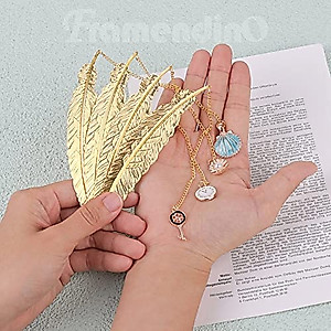 Framendino, 4 Pack Metal Feather Bookmarks Gold Retro Book Page Chain Pendant Bookmark Gifts for Reader, Book Lovers, Students, Teachers, Friends