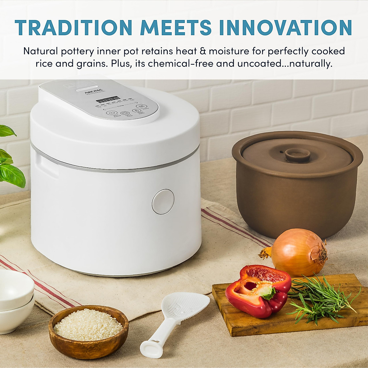AROMA® Professional Rice Cooker with Purple Clay Cooking Pot, 6-Cup (Uncooked) / 12-Cup (Cooked), Healthy Grain Multicooker, Natural Ceramic, 3 Qt, White, ARC-7206P