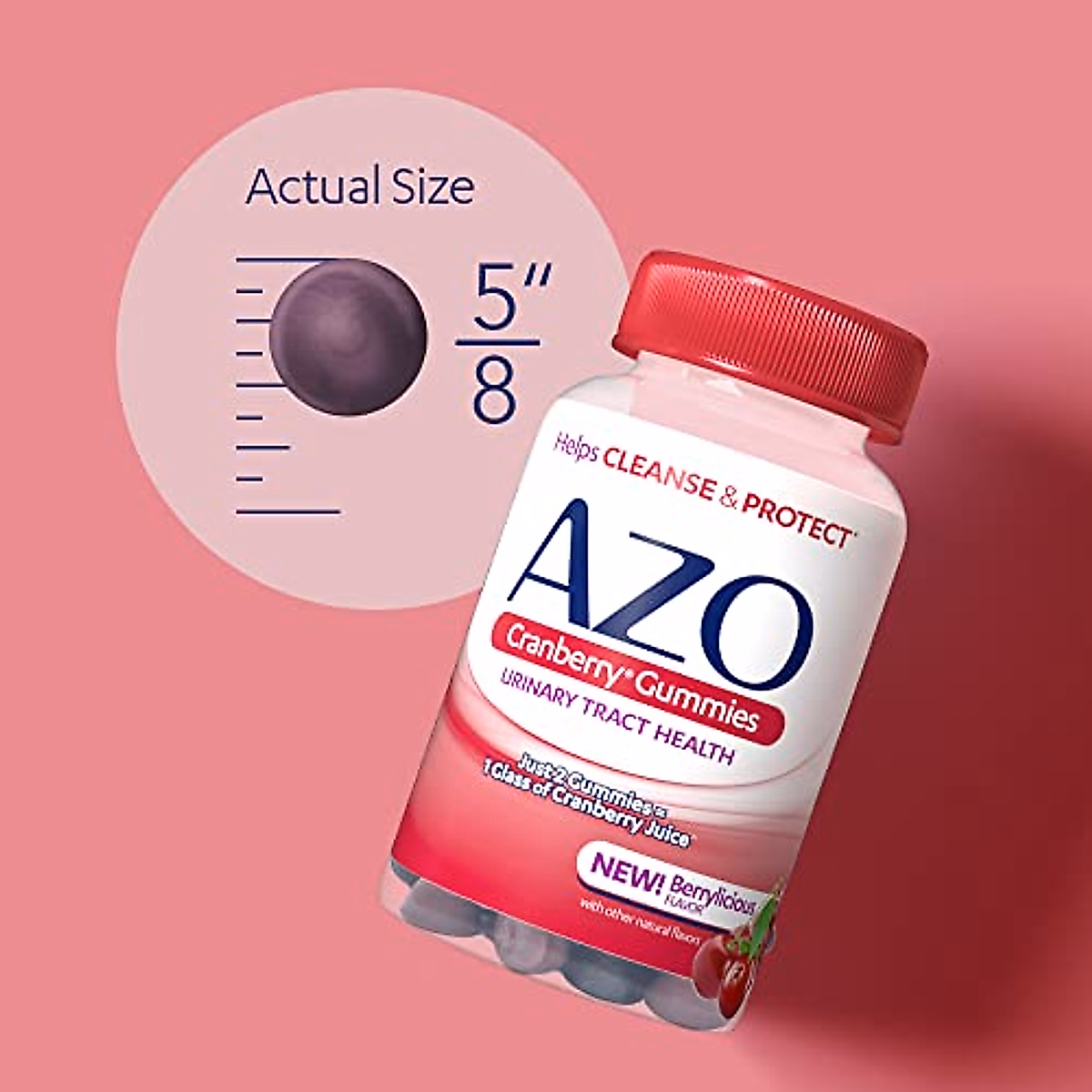 AZO Cranberry Urinary Tract Health Gummies Dietary Supplement 2 Gummies = Glass Cranberry Juice Helps Cleanse Protect Natural Berrylicious Flavor Gummies, Non-GMO, 40 Count