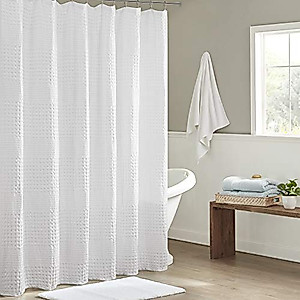 Madison Park Arlo 100% Cotton Shower Curtain, Texture Waffle Weave Design 800 GSM Hotel Quality, Soft Trendy Bathroom Décor, Machine Washable, Bathtub Fabric Privacy Screen, 72" x 72", White