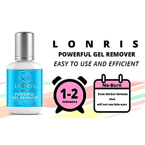 Fast GEL REMOVER for Eyelash Extension Glue LONRIS 15 ml No-Burn / 1-2 minutes - Lash Adhesive Dissolution time/Thick consistency/Blue Color Lash Supplies/no Odor Eyelash Supply
