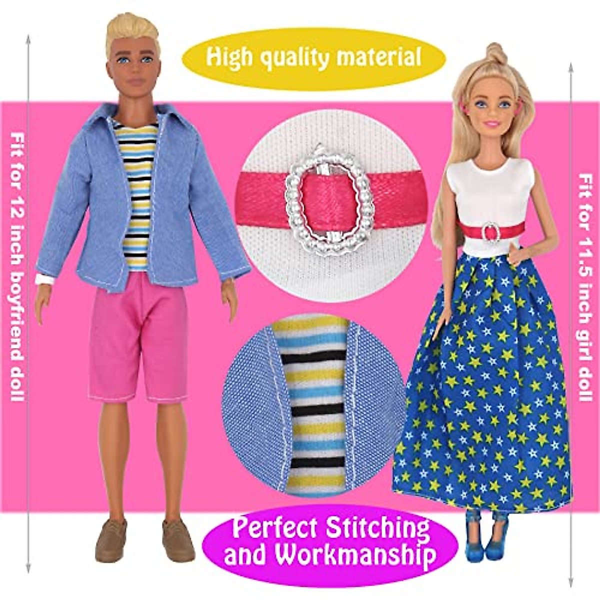 ZTWEDEN 33Pcs Doll Clothes and Accessories for 12 Inch Boy and Girl Doll, Includes 20 Wear Clothes Shirt Jeans Suit and Wedding Dresses, Glasses Earphones Dog and Bike for 12'' Boy Girl Doll