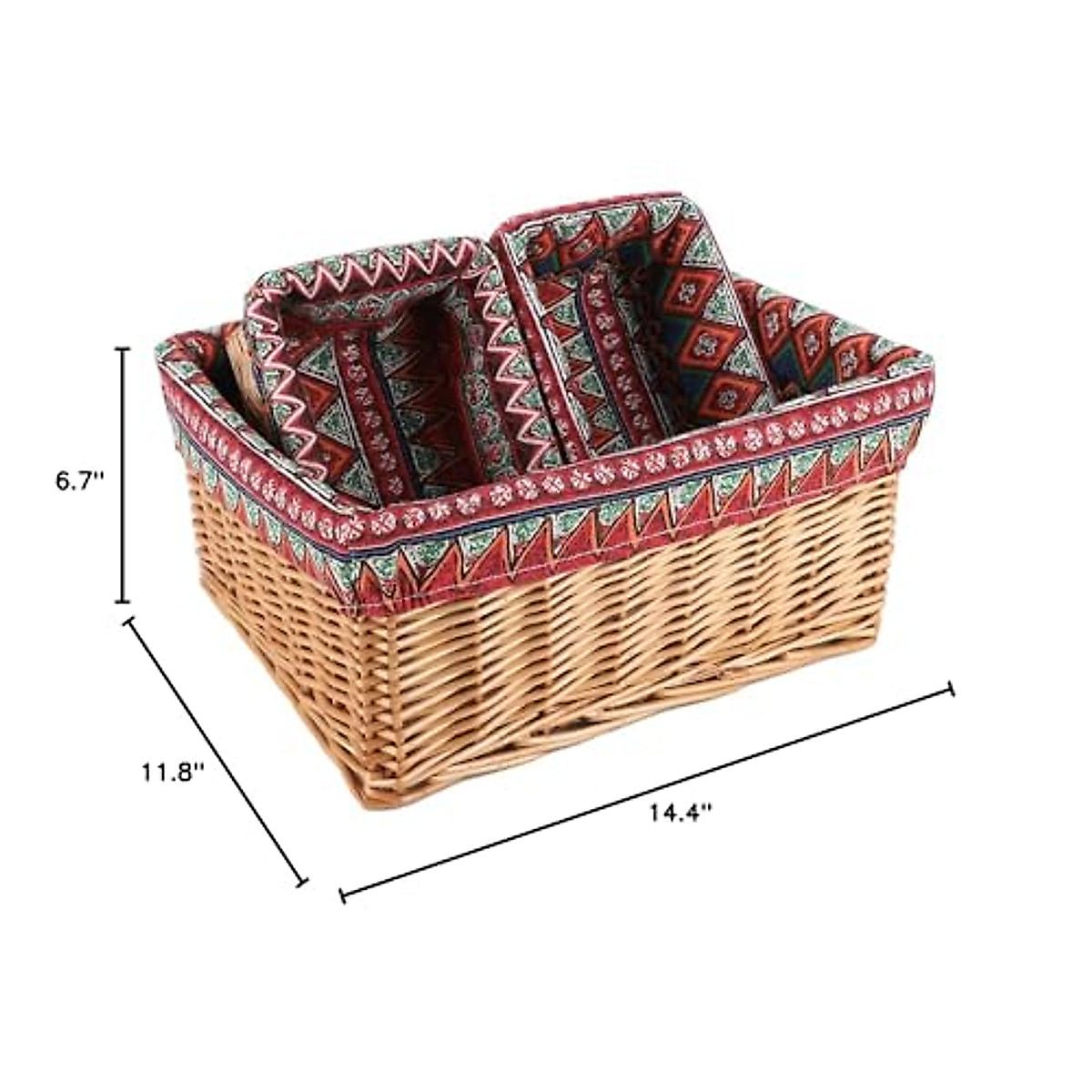 JLKIMZVO Rectangular Storage Basket Hand woven Wicker Nested Baskets Combination Shelf Storage Basket Detachable Lining Suitable for Wardrobes, Bedrooms, Bathrooms, Hallways,Offices