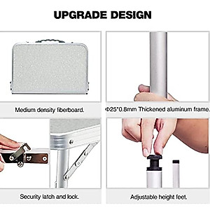 DOUBAO Folding Camping Table Adjustable Lightweight Desk Anodized Aluminum Tube Legs Rubber Feet
