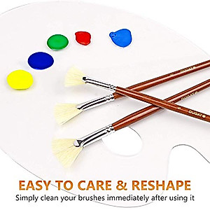DUGATO Artist Fan Paint Brush Set of 7, White Hog Bristle Natural Hair Anti-Shedding Brush Tips, Long Wooden Handle for Comfortable Holding, Great for Acrylic Watercolor Oil Painting