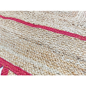 BUNDELA EXPORTS Scalloped Jute Area Rug, Floor Farmhouse Rug Natural Braided Reversible Boho Eco Large 2x12 Ft Runner Rug (RED)