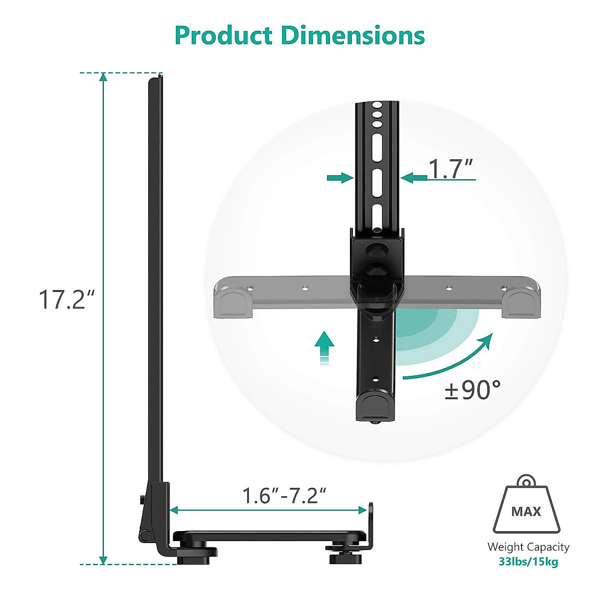 WALI Universal Sound Bar Mount - Adjustable Holder for Samsung, Bose, Sonos,Lg,Vizio and Most Soundbars 20''-45'' Wide, Extends 1.6 to 7.2 Inches, Supports 33 lbs, Easy Installation, Black