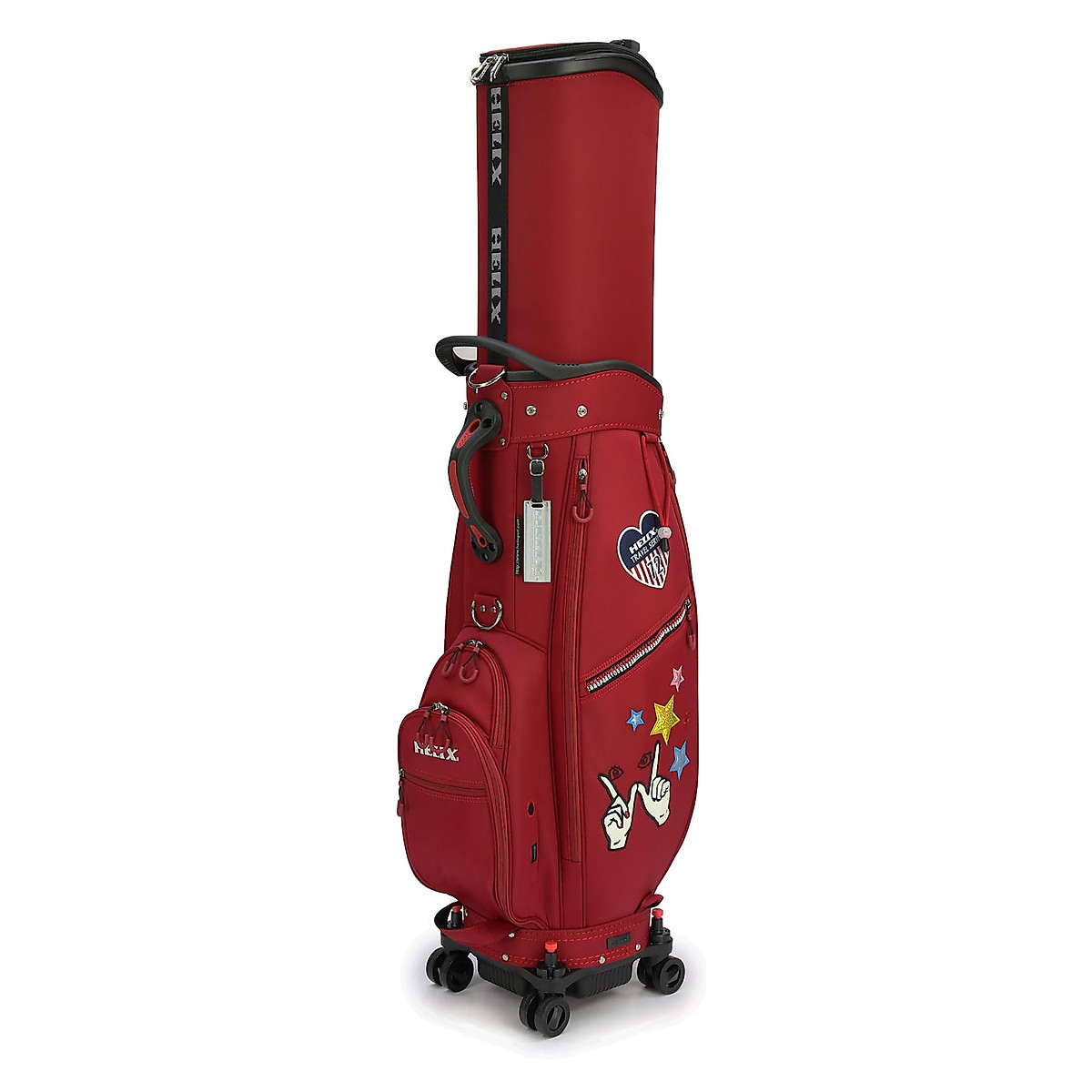 HELIX Women's Golf Bag with Wheels and Retractable Cover, Easy to Carry and Travel (Red)