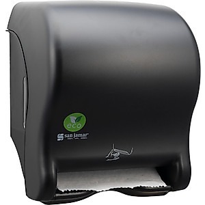 San Jamar Ecologic Smart Essence Recycled Plastic Electronic Paper Towel Dispenser, Universal Roll Capacity, Wall Mounted Dispenser with Zero Waste for Home and Business Universal, Black